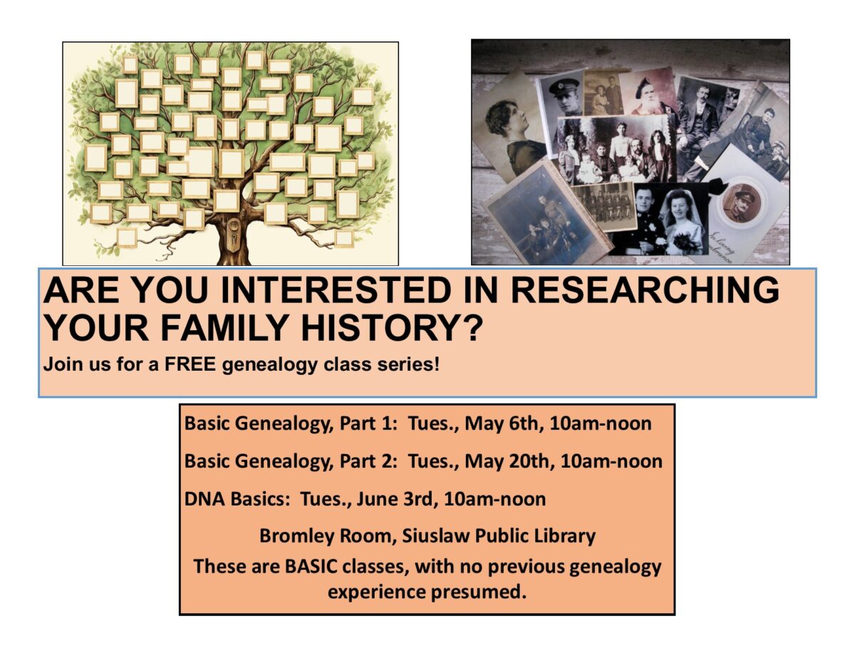 Basic Genealogy Class: Part 1 - RiverCal – Events in the Siuslaw Region